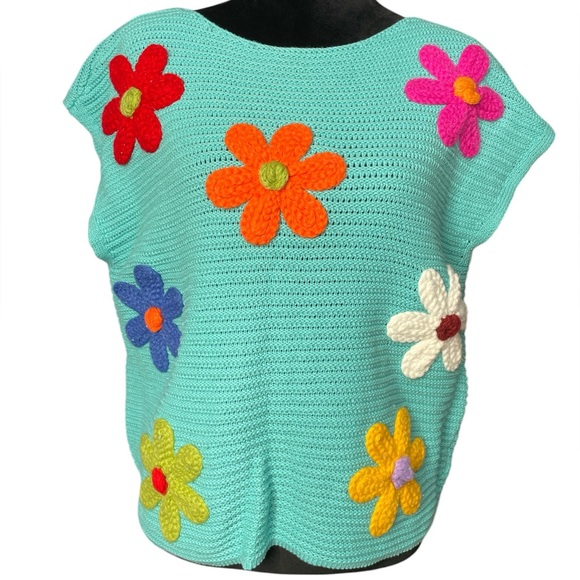BiBi | Sweaters | Hp Bibi Crocheted Flower Embroidered 0 Cotton Knit ...